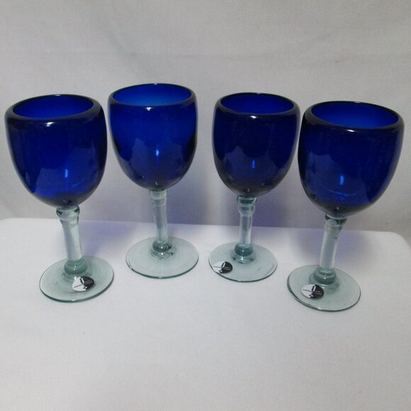 Pier 1 | Dining | Pier One Mouth Blown Cobalt Blue Wine Water Goblets ...